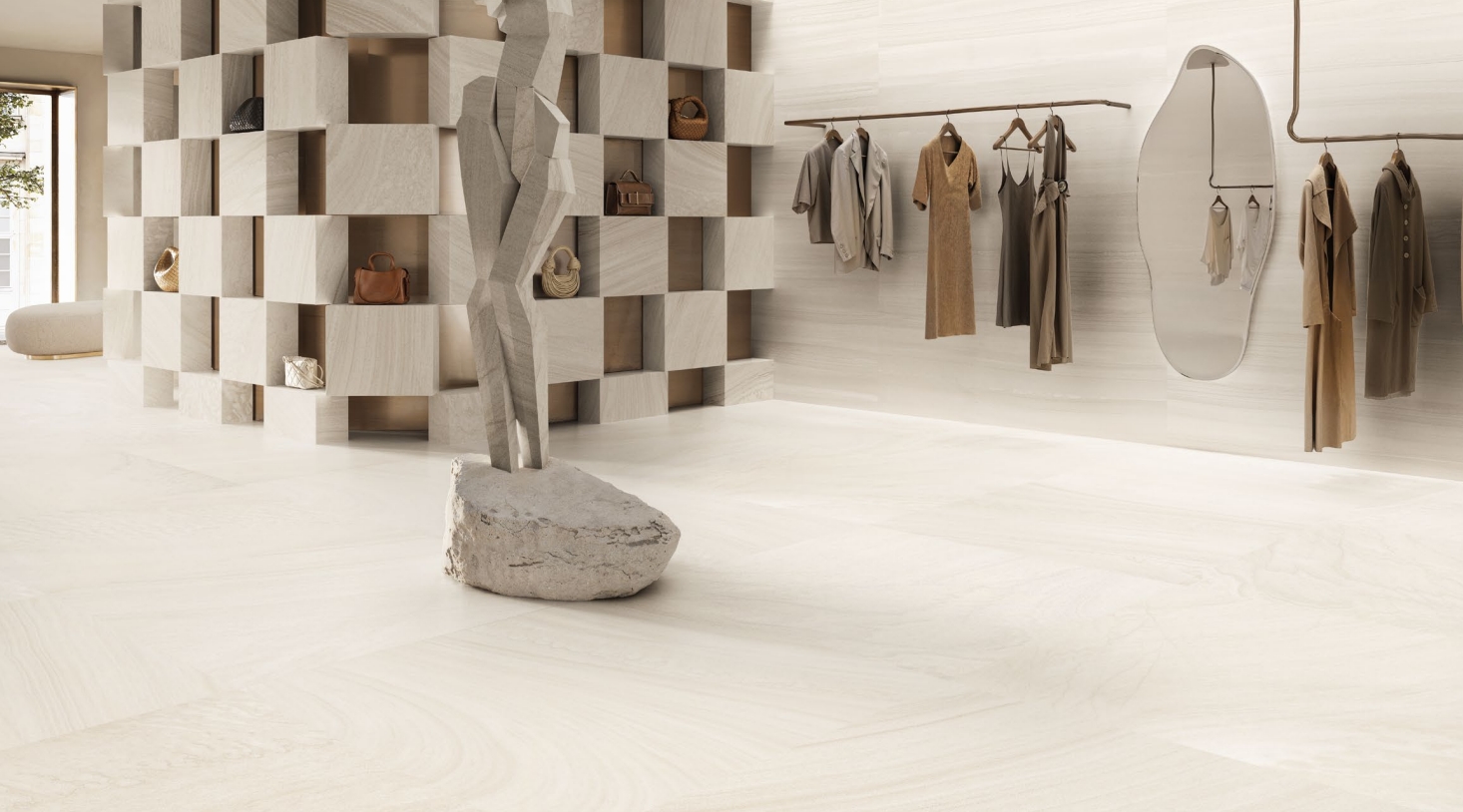 Navona White Crosscut Porcelain | Travertine Tile