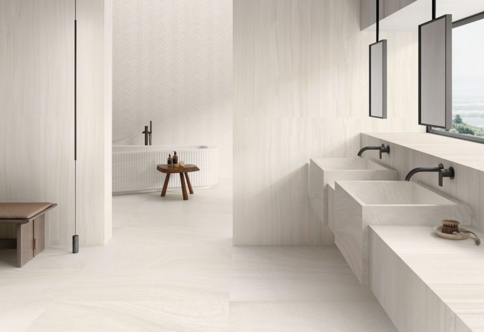 Navona White Crosscut Porcelain | Travertine Tile