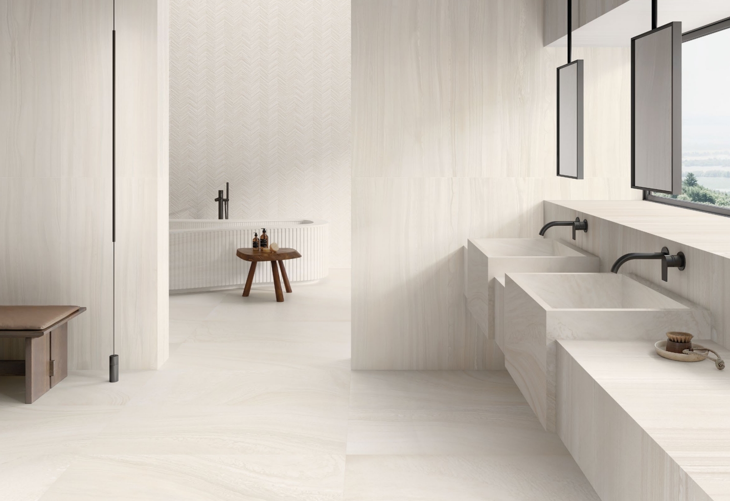 Navona White Crosscut Porcelain | Travertine Tile